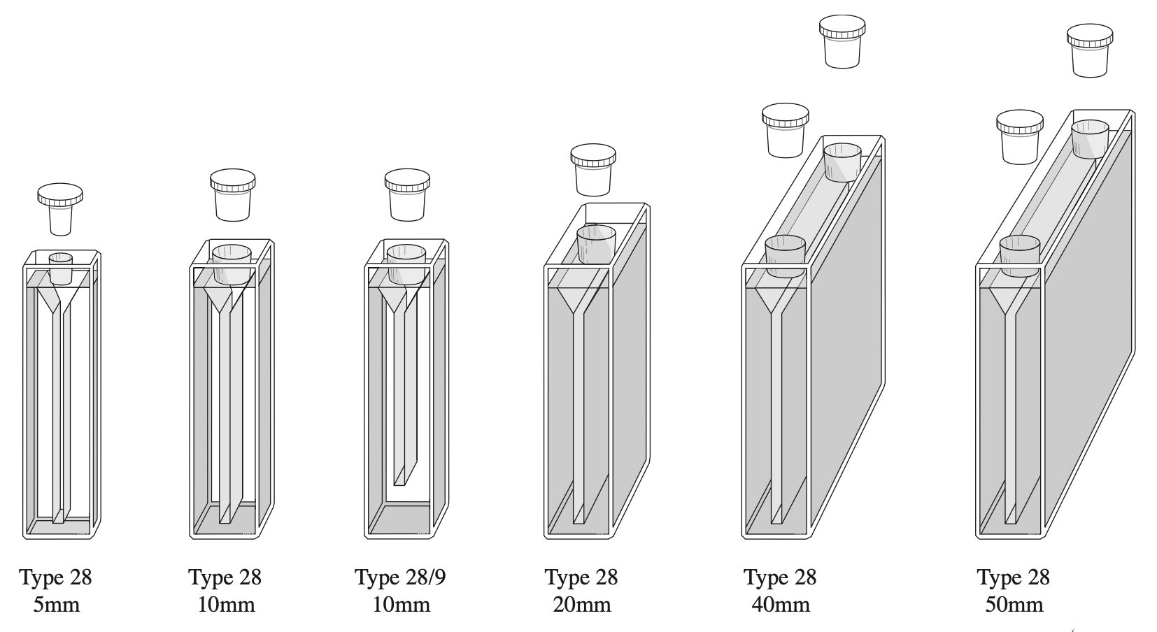 Starna 28-Q Series Rectangular Quartz Micro Cuvettes with Stopper, 5-50mm