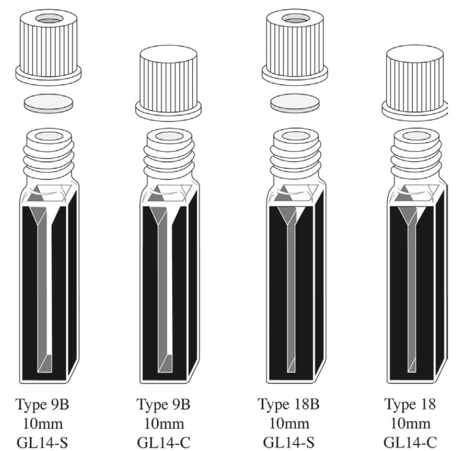 Starna GL14 Series Self-Masking Rectangular Quartz Screw Cap Cuvettes, 10mm